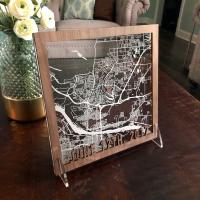 China Custom Engraved Rectangular or Square Acrylic and Wood Map for Wedding or Anniversary for sale
