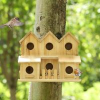 China Handmade Wooden Bird House with 8 Holes Sliding Lid Style Unfinished Birch Wood Color for sale