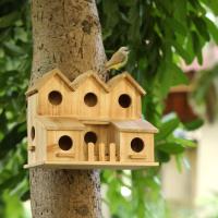 China Handmade Wooden Bird House with 8 Holes Sliding Lid Style Unfinished Birch Wood Color for sale