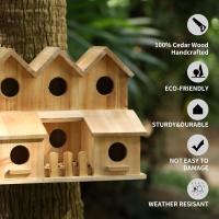 China Handmade Wooden Bird House with 8 Holes Sliding Lid Style Unfinished Birch Wood Color for sale