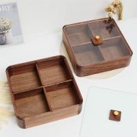 China Wooden Double Layer Fruit Plate with Transparent Cover Wooden Dried Fruit Box in Brown for sale