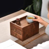 China Silk-screen Printed Wooden Desktop Storage Box with Double Layers Drawers and More for sale