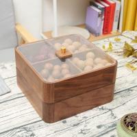 China Wooden Double Layer Fruit Plate with Transparent Cover Wooden Dried Fruit Box in Brown for sale