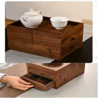 China Silk-screen Printed Wooden Desktop Storage Box with Double Layers Drawers and More for sale