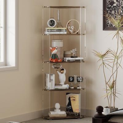 China Multipurpose Storage Bookcase with Acrylic and Wooden Corner Display Shelves for sale