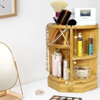 China 202407 Adjustable Shelves and Drawer Bamboo Rotating Makeup Organizer Household Items for sale