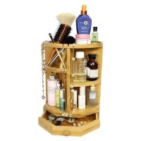 China 202407 Adjustable Shelves and Drawer Bamboo Rotating Makeup Organizer Household Items for sale