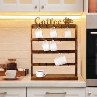 China Rustic Vintage Wood Coffee Mug Storage Rack 4 Tier Wooden Counter top Cup Holder for sale
