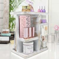 China Rotating Carousel Makeup Organizer for Cosmetics and Skin Care in Custom Rustic White Wood for sale
