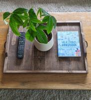 China Custom Engraved Wooden Serving Tray Rustic Style for Coffee Table Display and Cup Holder for sale