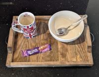 China Custom Engraved Wooden Serving Tray Rustic Style for Coffee Table Display and Cup Holder for sale