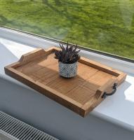 China Custom Engraved Wooden Serving Tray Rustic Style for Coffee Table Display and Cup Holder for sale