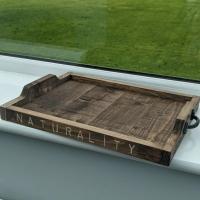 China Custom Engraved Wooden Serving Tray Rustic Style for Coffee Table Display and Cup Holder for sale