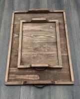 China Custom Engraved Wooden Serving Tray Rustic Style for Coffee Table Display and Cup Holder for sale