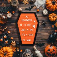 China Customized Logo Acceptable Wooden Stand Coffin Letter Board for Halloween Supplies for sale