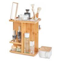 China Carved Bamboo Wood Makeup Organizer and Skincare Storage for a Clutter-Free Vanity for sale