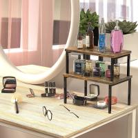 China Availbale OEM ODM Set of 2 Expandable Counter Shelf in Rustic Brown for Space Saving for sale