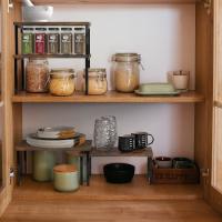China Availbale OEM ODM Set of 2 Expandable Counter Shelf in Rustic Brown for Space Saving for sale