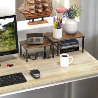 China Availbale OEM ODM Set of 2 Expandable Counter Shelf in Rustic Brown for Space Saving for sale