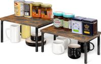 China Availbale OEM ODM Set of 2 Expandable Counter Shelf in Rustic Brown for Space Saving for sale