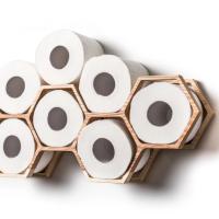 China Home Furniture Wooden Honeycomb Wall Mount Toilet Paper Holder with Tissue Storage for sale