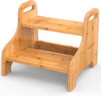 China 202406 Bamboo Learning Tower Wood 2 Step Stool with Bonus Safety Non-Slip Mats and Handles Reinforced for Gift Craft for sale