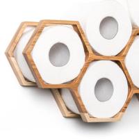China Home Furniture Wooden Honeycomb Wall Mount Toilet Paper Holder with Tissue Storage for sale