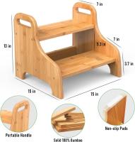 China 202406 Bamboo Learning Tower Wood 2 Step Stool with Bonus Safety Non-Slip Mats and Handles Reinforced for Gift Craft for sale