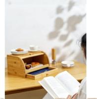 China Silk-Screen Printed Bamboo Wooden Kitchen Bread Holder with Double Roll Top Lid for sale
