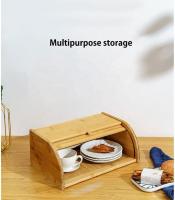 China Silk-Screen Printed Bamboo Wooden Kitchen Bread Holder with Double Roll Top Lid for sale