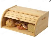 China Silk-Screen Printed Bamboo Wooden Kitchen Bread Holder with Double Roll Top Lid for sale