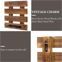China Custom size Rustic Burnt Solid Wood and Black Metal Wire Wall Mounted Plate Display Rack for sale