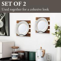 China Custom size Rustic Burnt Solid Wood and Black Metal Wire Wall Mounted Plate Display Rack for sale