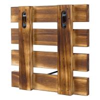 China Custom size Rustic Burnt Solid Wood and Black Metal Wire Wall Mounted Plate Display Rack for sale
