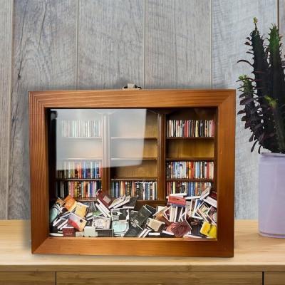 China Wooden Mini Book Matchbox Display Bookshelf Cabinet Contemporary Design for Home Decor for sale