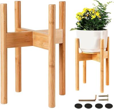 China Adjustable Bamboo Wood Plant Stand Ideal for 8 10 and 12 Inches Pots and Flower Vases for sale