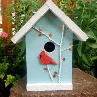 China TIMBER Wooden Colored Birdhouse Handmade Hanging Mini Wooden Box for Courtyard Garden for sale