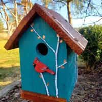 China TIMBER Wooden Colored Birdhouse Handmade Hanging Mini Wooden Box for Courtyard Garden for sale