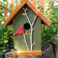 China TIMBER Wooden Colored Birdhouse Handmade Hanging Mini Wooden Box for Courtyard Garden for sale