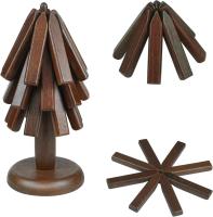 China Customized Logo Acceptable Wooden Black Walnut Trivet Set for Hot Dishes and Pots for sale