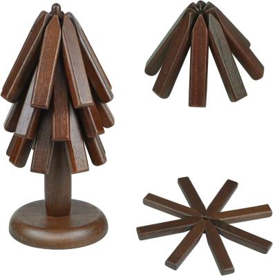 China Customized Logo Acceptable Wooden Black Walnut Trivet Set for Hot Dishes and Pots for sale