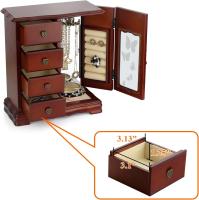 China Pine Wood Color 4-Drawer Wooden Jewelry Box for Ring Storage and Makeup Organization for sale