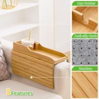 China Portable Couch Arm Tray Table Natural Bamboo Sofa Couch Cup Holder with Glossy Lamination for sale