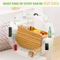 China Portable Couch Arm Tray Table Natural Bamboo Sofa Couch Cup Holder with Glossy Lamination for sale