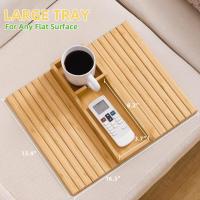 China Portable Couch Arm Tray Table Natural Bamboo Sofa Couch Cup Holder with Glossy Lamination for sale