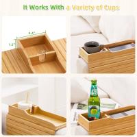China Portable Couch Arm Tray Table Natural Bamboo Sofa Couch Cup Holder with Glossy Lamination for sale
