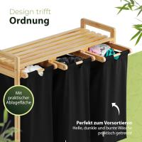China 24x13x22cm Handmade Bamboo Laundry Basket Hamper with Two-Section Removable Sliding Bags for sale