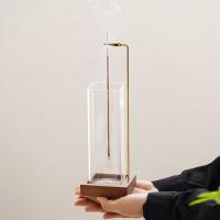 China Environmental Wooden Incense Holder with Glass Ash Catcher Anti-Ash Incense Burner for sale
