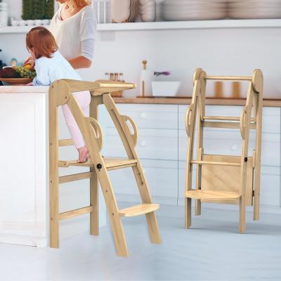 China Customized Logo Acceptable Wooden Kitchen Step Stool Helper Standing Tower for Toddlers for sale