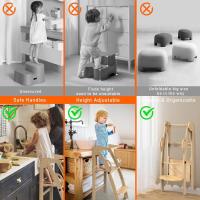 China Customized Logo Acceptable Wooden Kitchen Step Stool Helper Standing Tower for Toddlers for sale